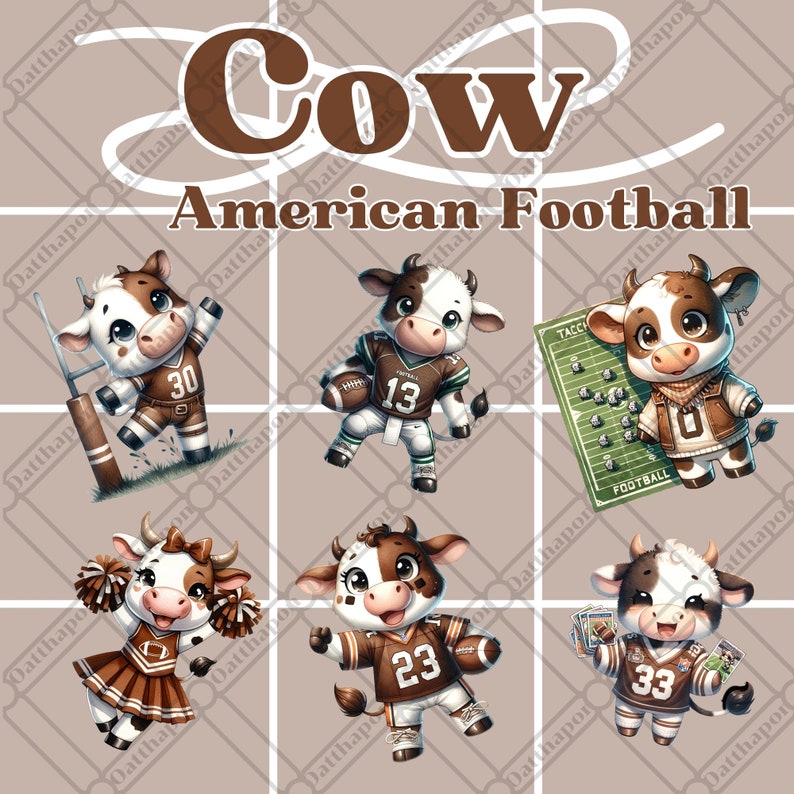 Watercolor Clipart, Cow American Football, Digital Download, Sports ...
