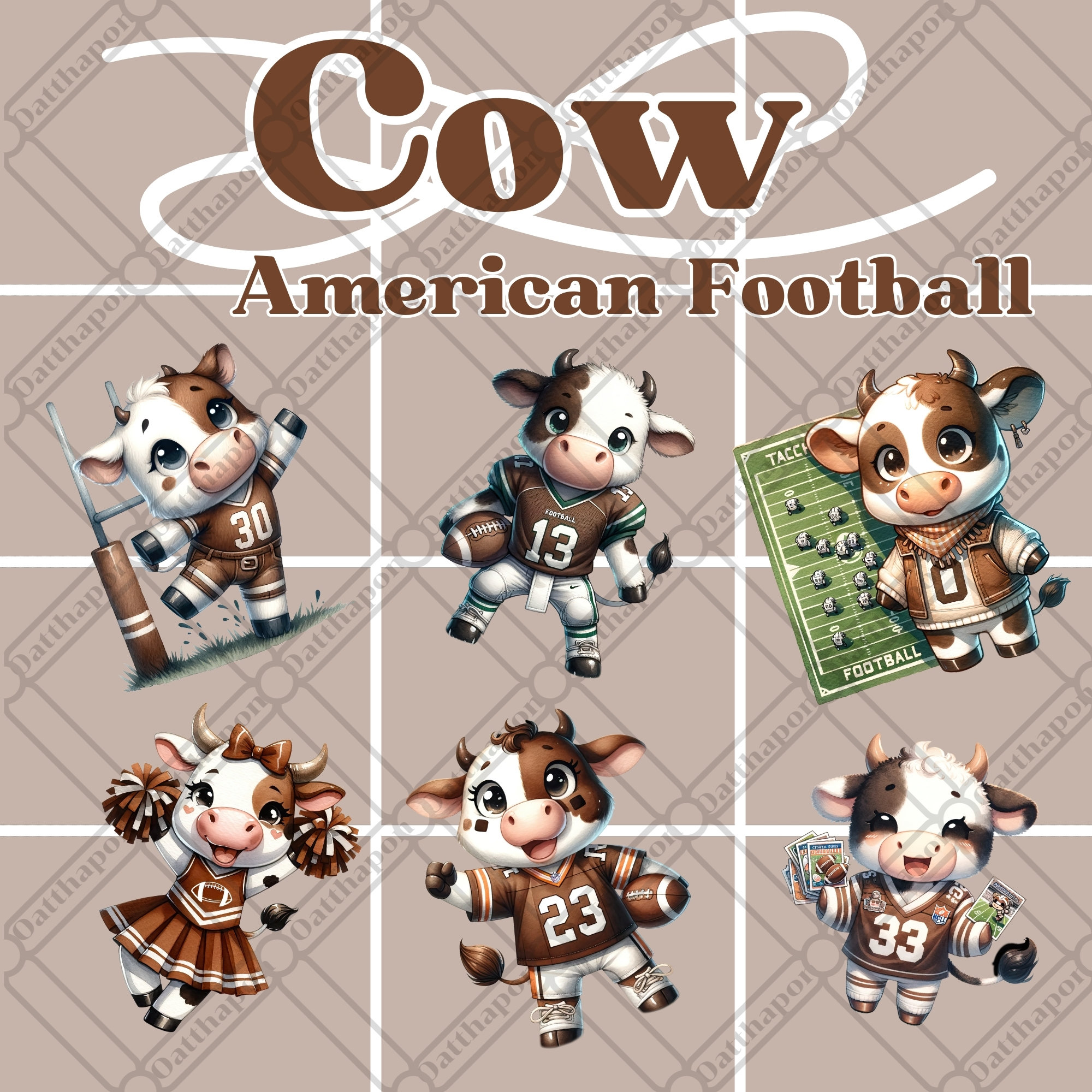 Watercolor Clipart, Cow American Football, Digital Download, Sports ...