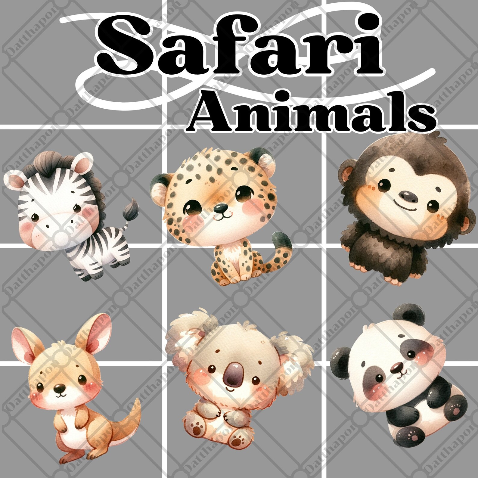 Watercolor Safari Cute Animals Clipart Digital Download Png Lion ...