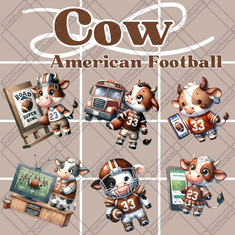 Watercolor Clipart, Cow American Football, Digital Download, Sports ...