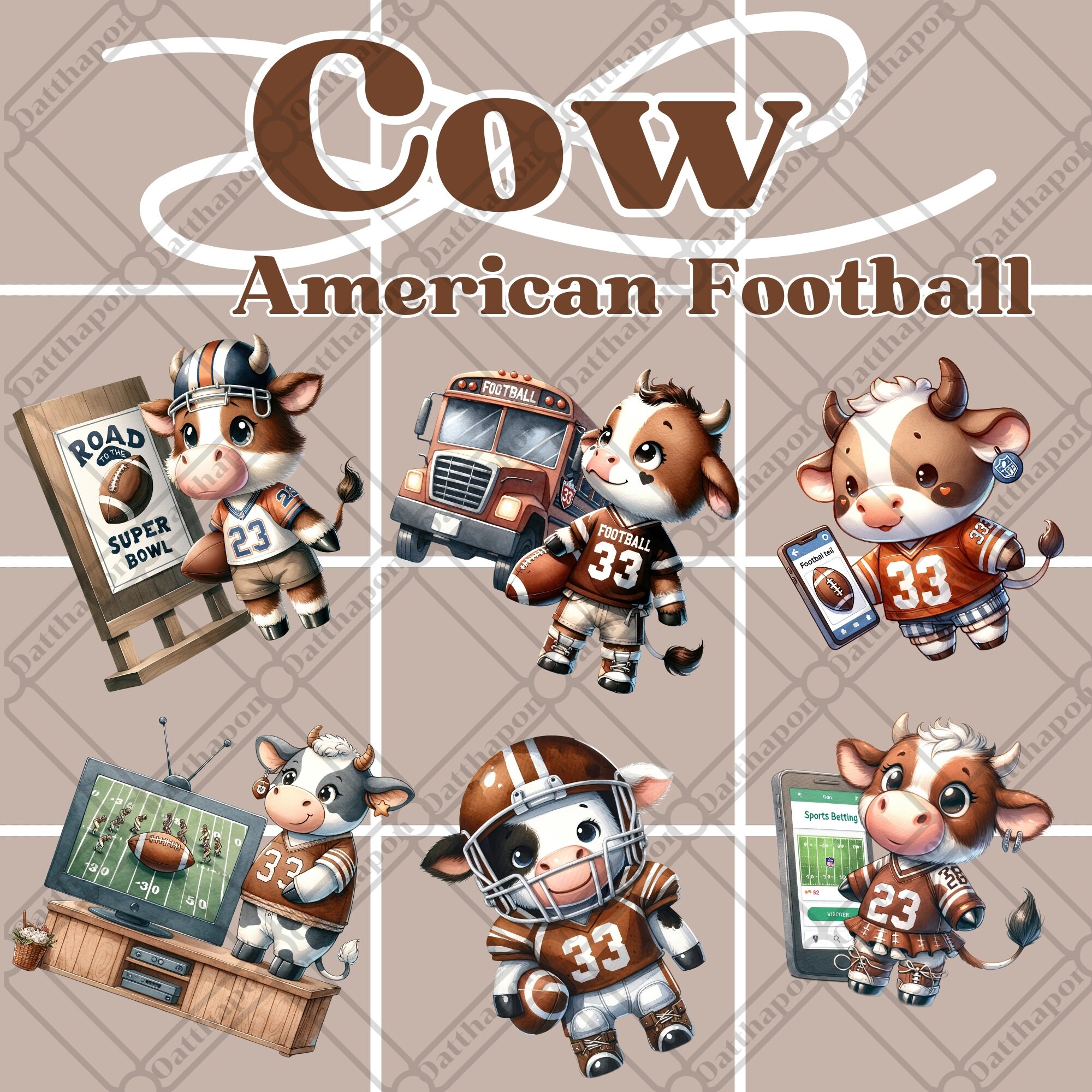 Watercolor Clipart, Cow American Football, Digital Download, Sports ...
