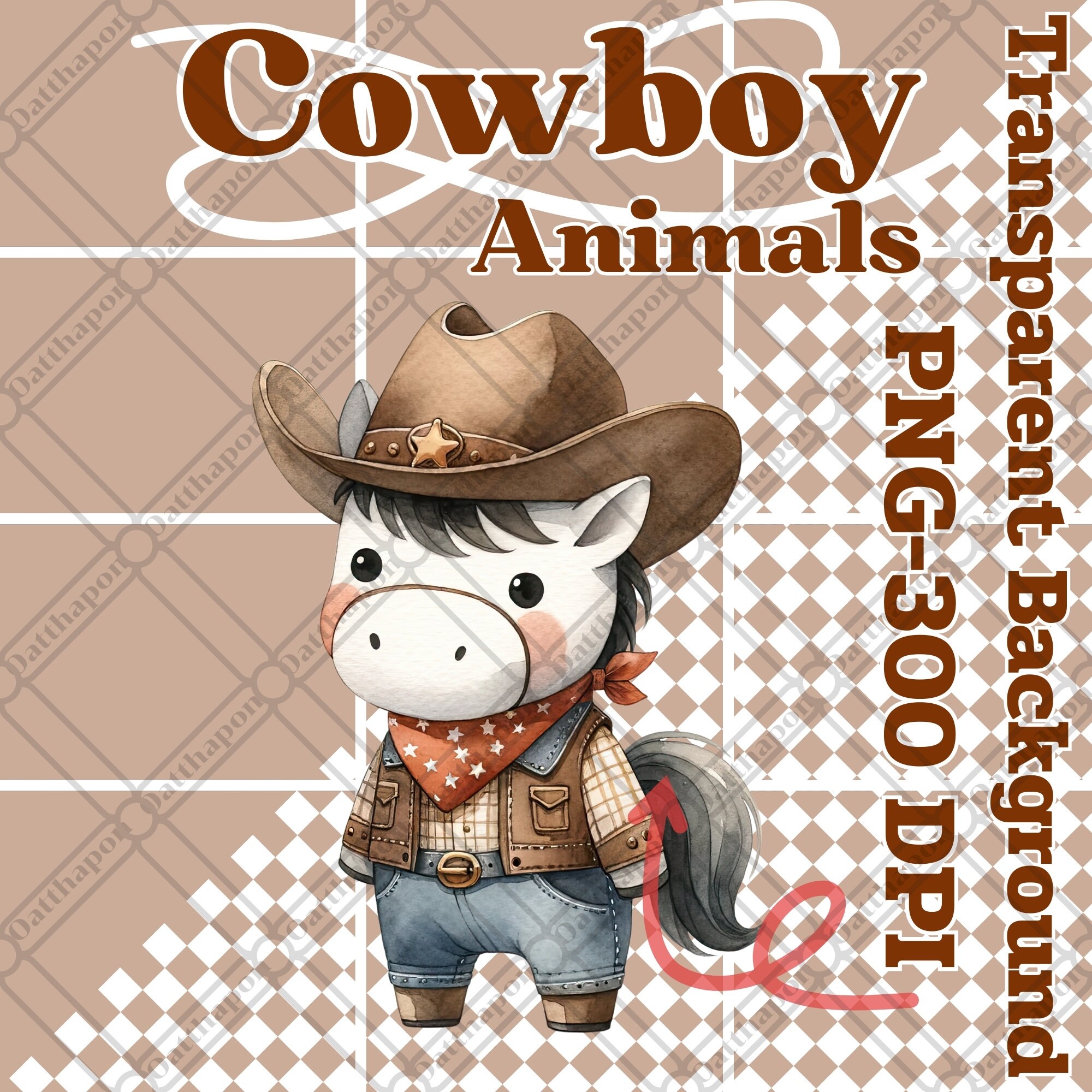 Watercolor Clipart Cowboy Animals, Digital Download, Clipart Bundle ...