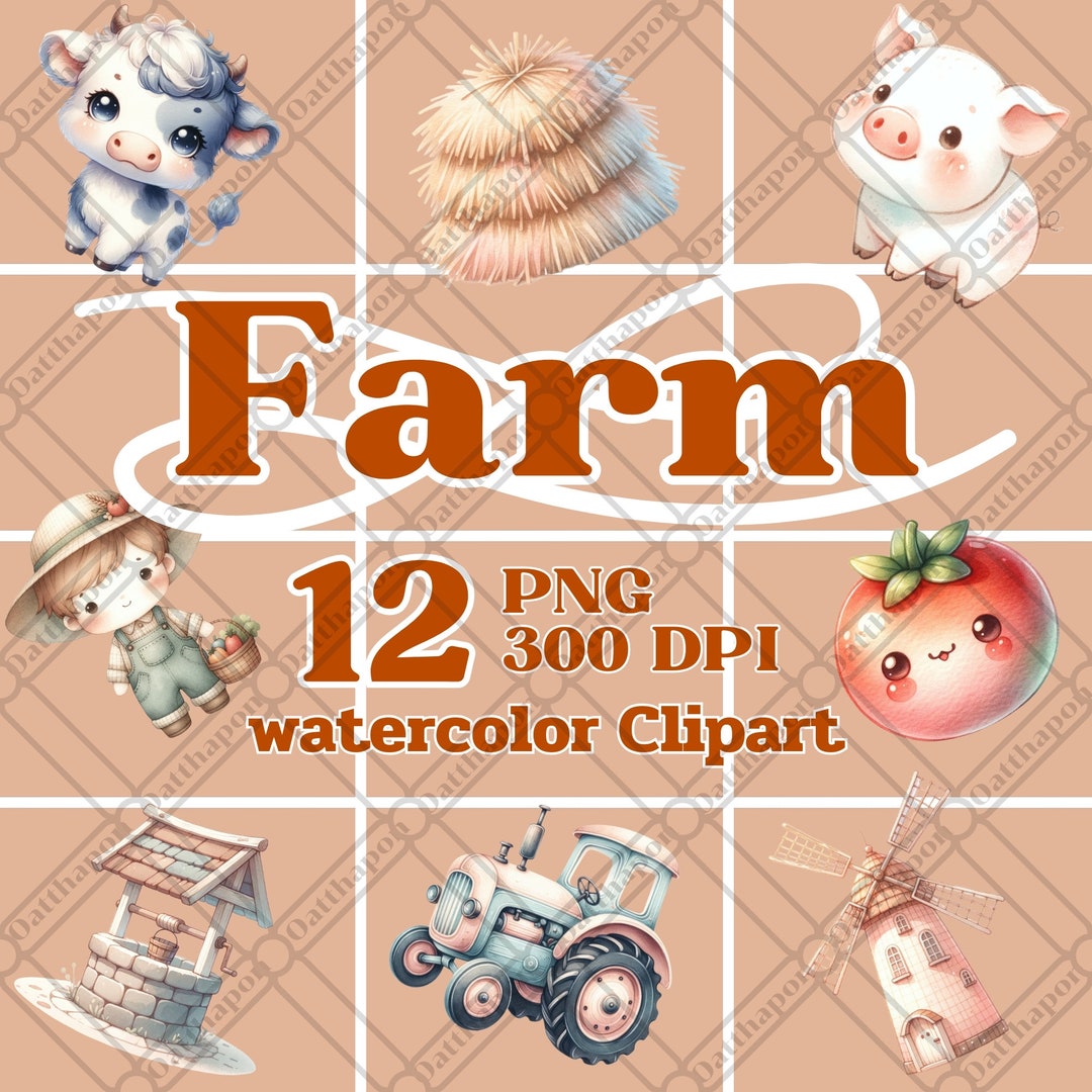 Cute Farm Clipart, Farm Animals Watercolor Digital Clipart, Farm ...