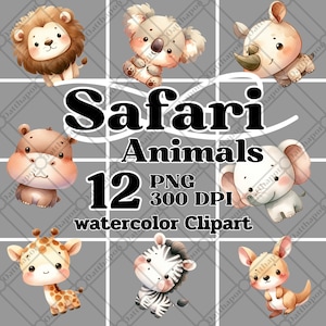 Watercolor Safari Cute Animals Clipart Digital Download Png Lion ...