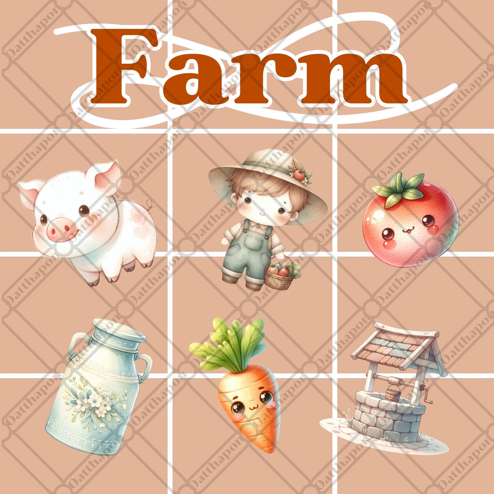 Cute Farm Clipart, Farm Animals Watercolor Digital Clipart, Farm ...