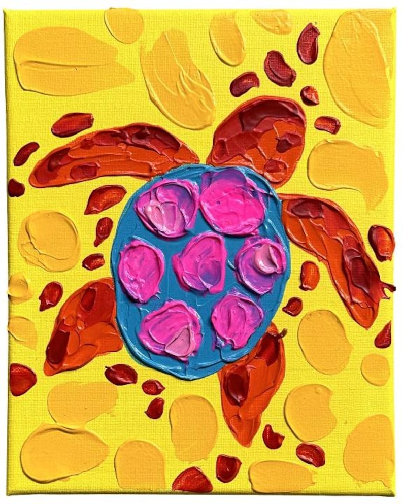 Turtle Acrylic Painting on Canvas, Colorful Textured Wall Art, 8x10 - Etsy