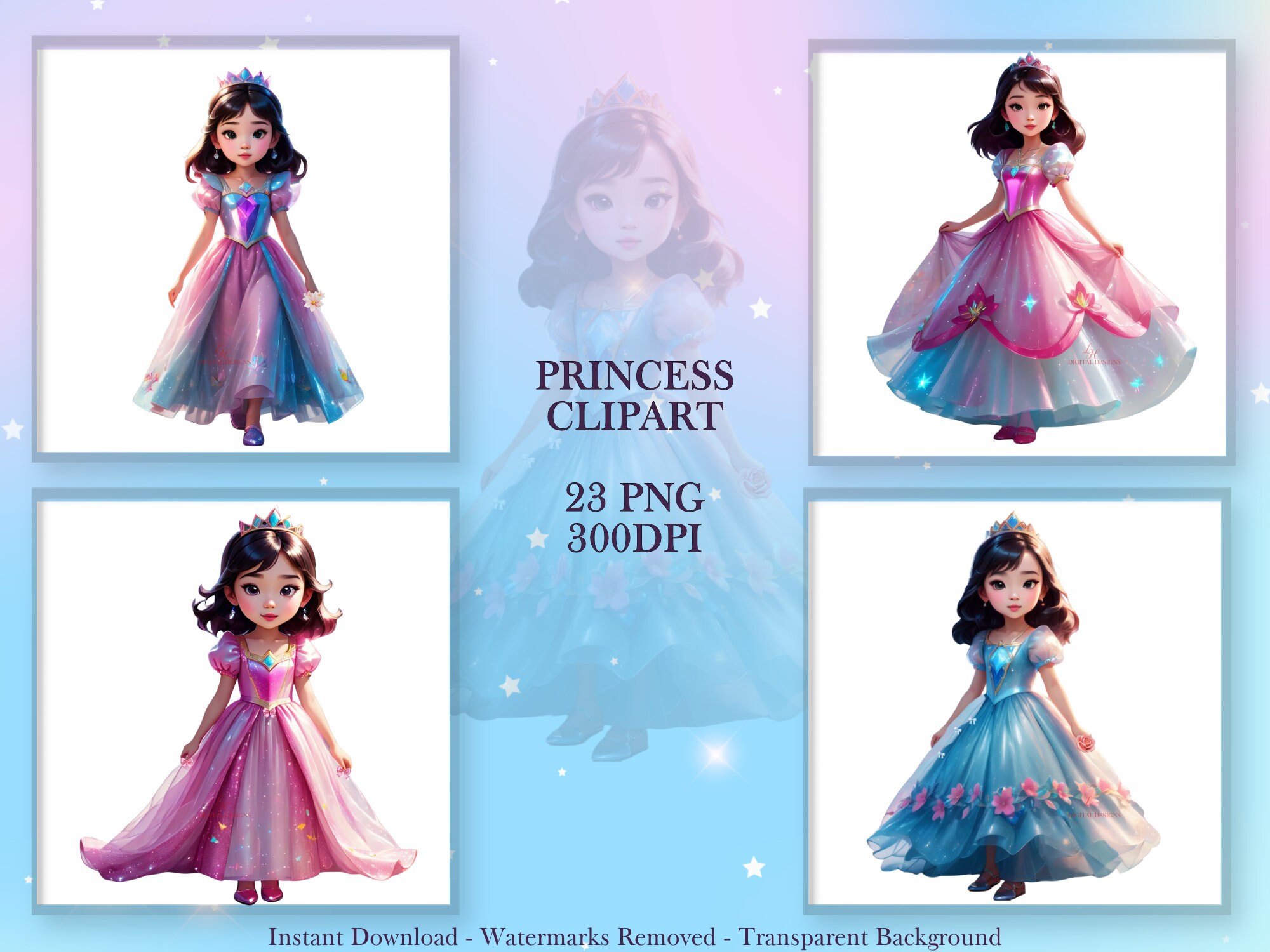Cute Princess Clipart, 23 PNG Clipart Bundle, Set C, Instant Download ...