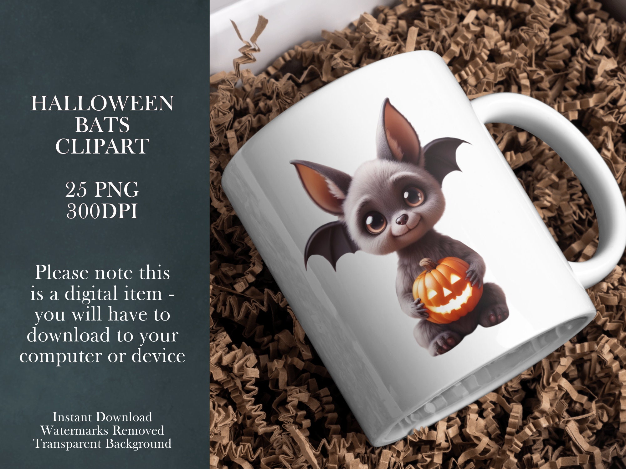 Cute Halloween Bats, 25 PNG Clipart Bundle, Instant Download ...