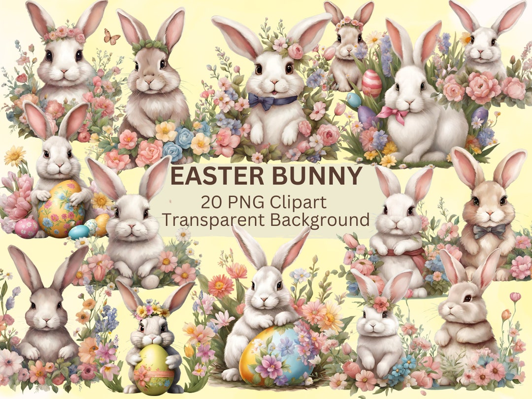 Adorable Easter Bunny Clipart PNG - 20 Pngs, Clipart Bundle - Instant ...
