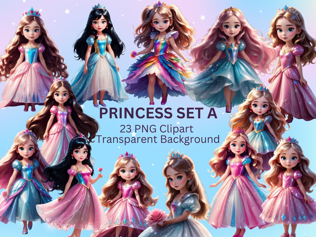 Cute Princess Clipart, 23 PNG Clipart Bundle, Set A, Instant Download ...