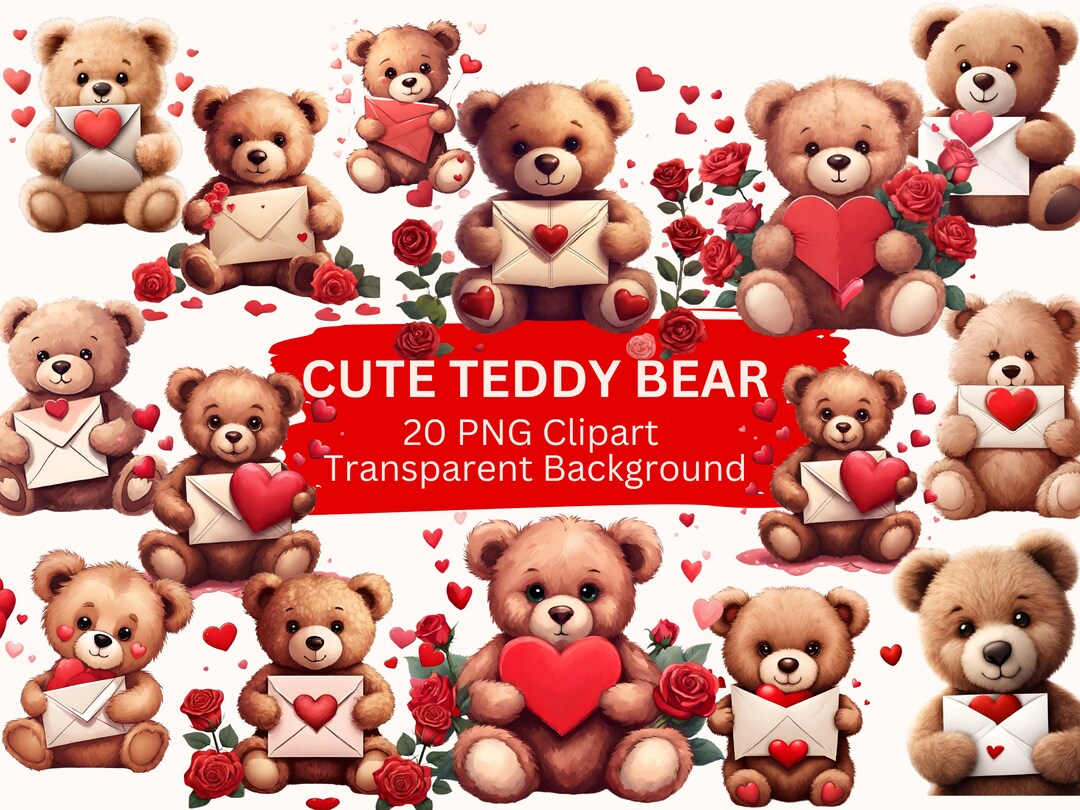 Adorable Teddy Bear Clipart - 20 Pngs, Digital Instant Download ...