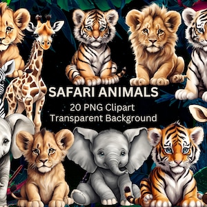 SAFARI Animals, Elephant, Lion, Tiger, Giraffe, Zebra, 20 PNG Clipart ...