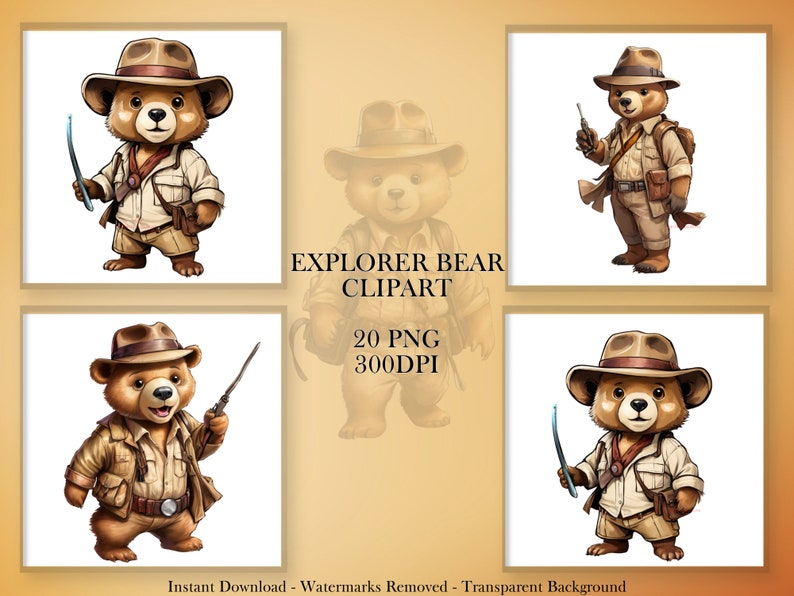 Cute Explorer Bears, 20 PNG Clipart Bundle, Instant Download ...