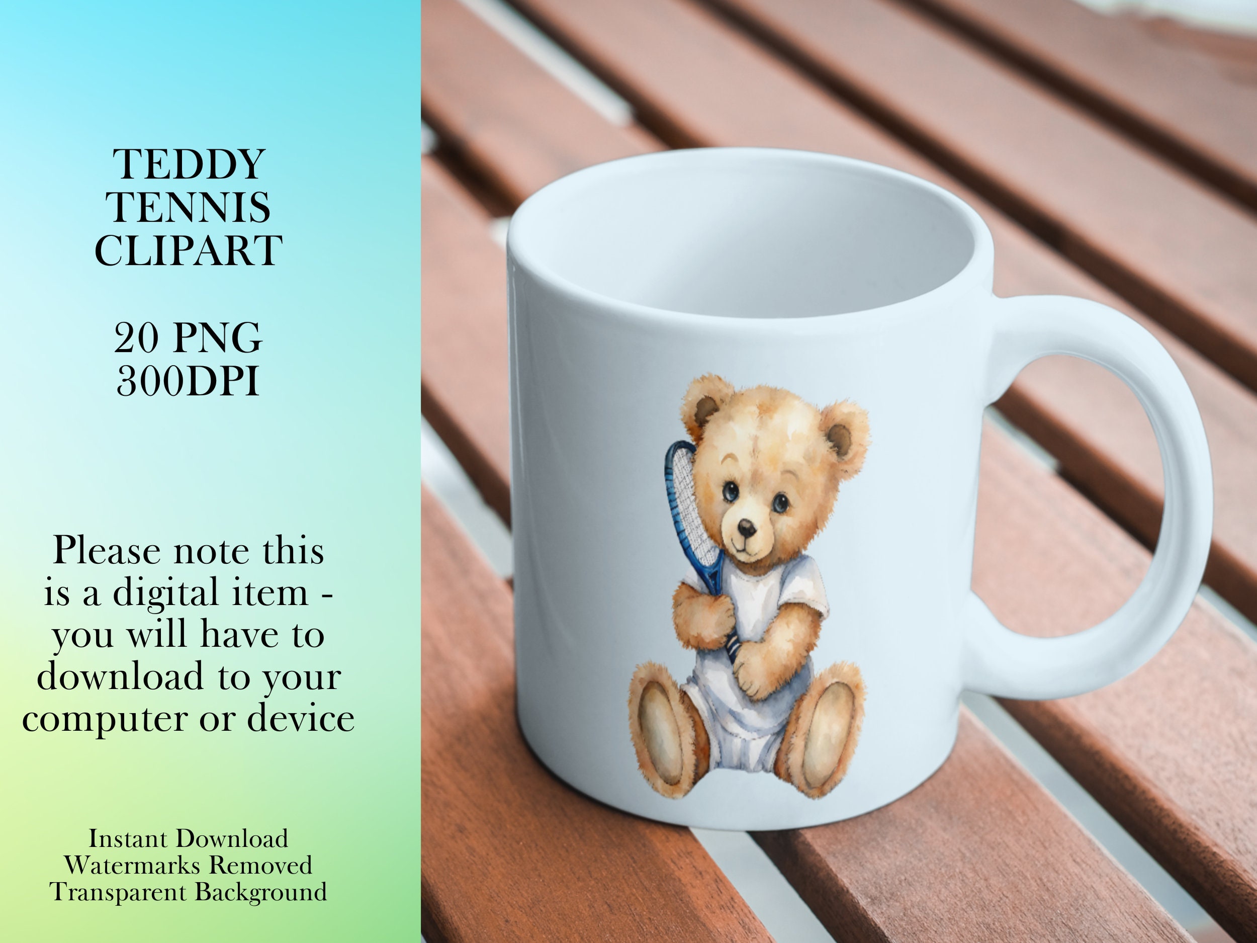 Tennis Teddy Clipart, 20 PNG Clipart Bundle, Instant Download ...