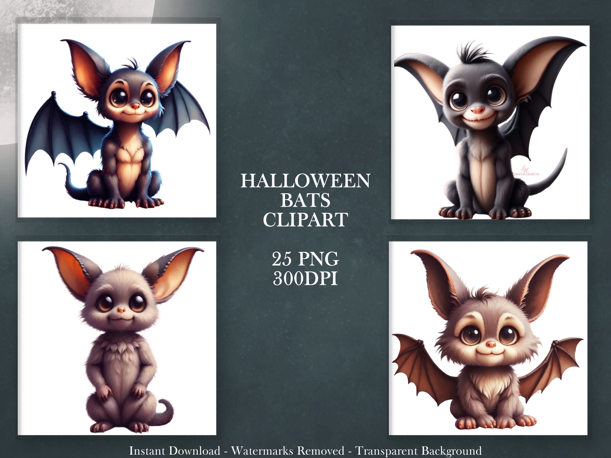 Cute Halloween Bats, 25 PNG Clipart Bundle, Instant Download ...