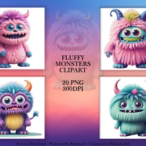 Cute Fluffy Monsters, 20 PNG Clipart Bundle, Instant Download ...