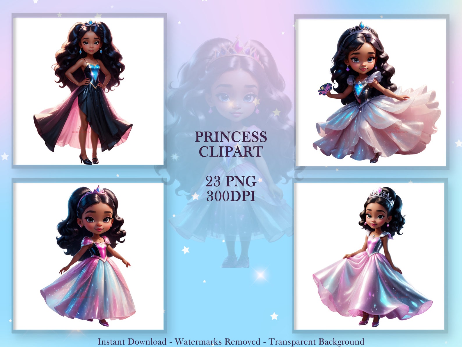 Cute Princess Clipart, 23 PNG Clipart Bundle, Set B, Instant Download ...