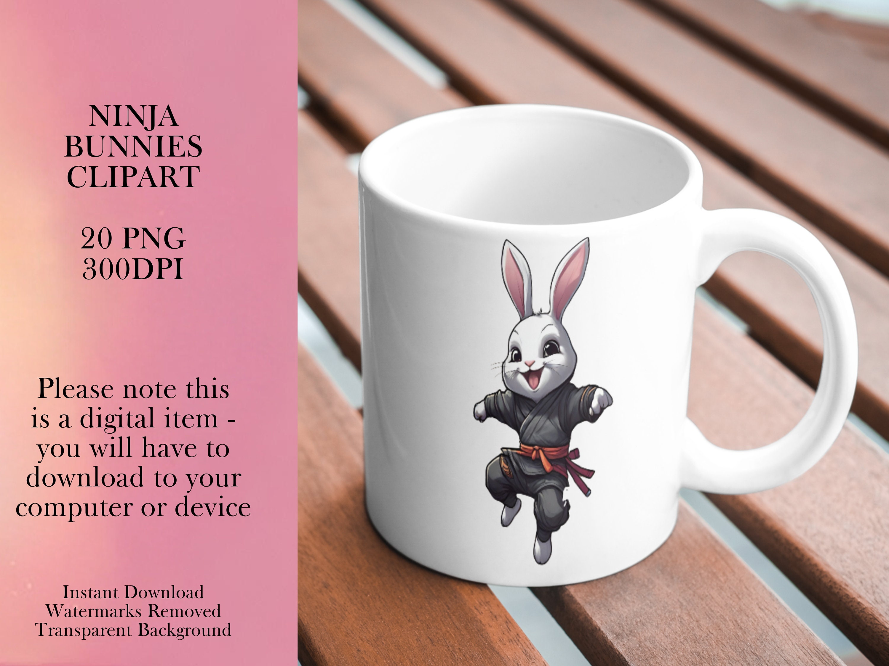 Ninja Bunny Clipart, 20 PNG Clipart Bundle, Instant Download ...
