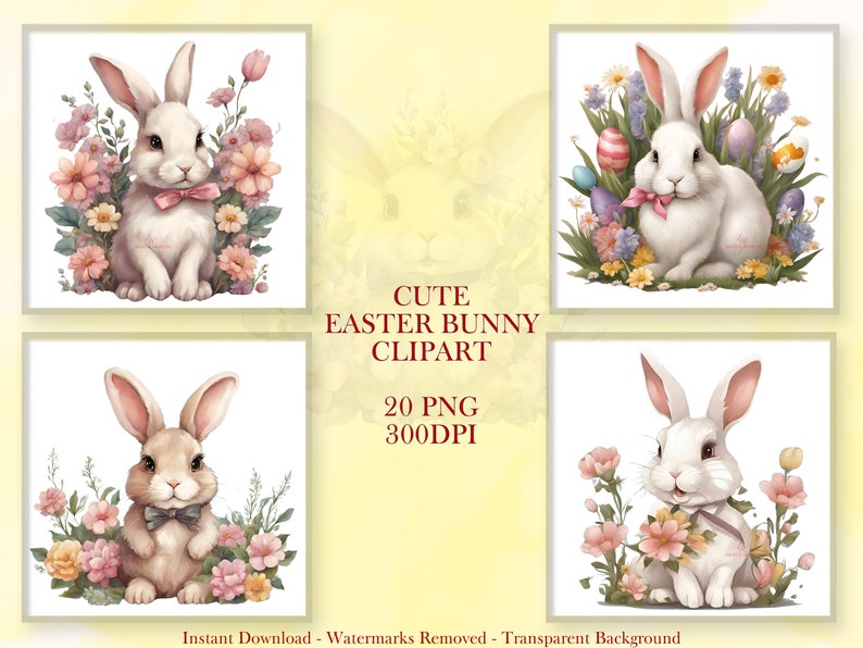 Adorable Easter Bunny Clipart PNG - 20 Pngs, Clipart Bundle - Instant ...
