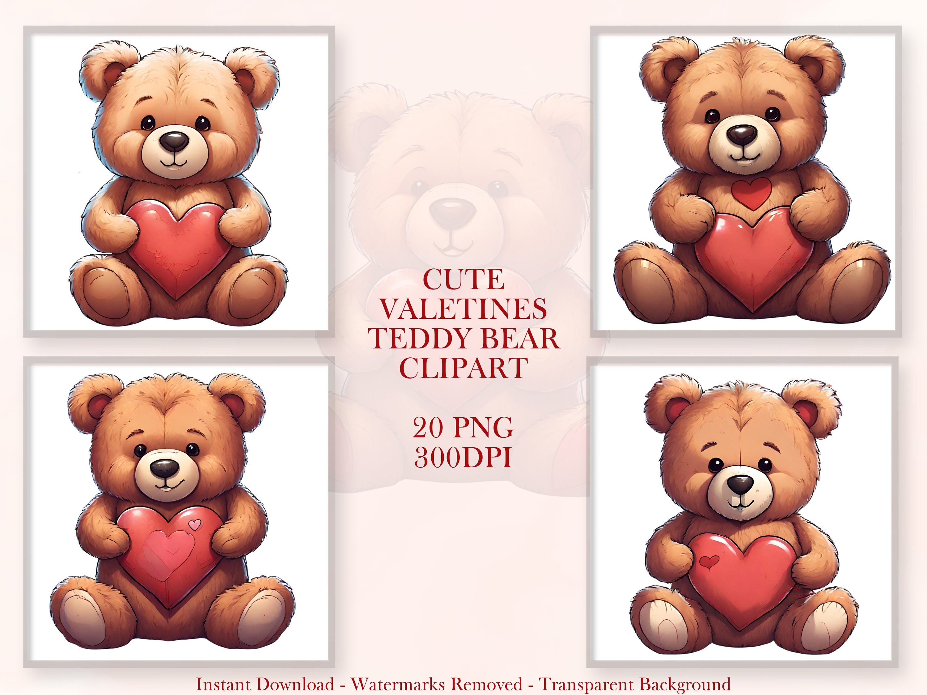 Cute Valentines Teddy Bear Clipart 20 Pngs, Digital Instant Download ...