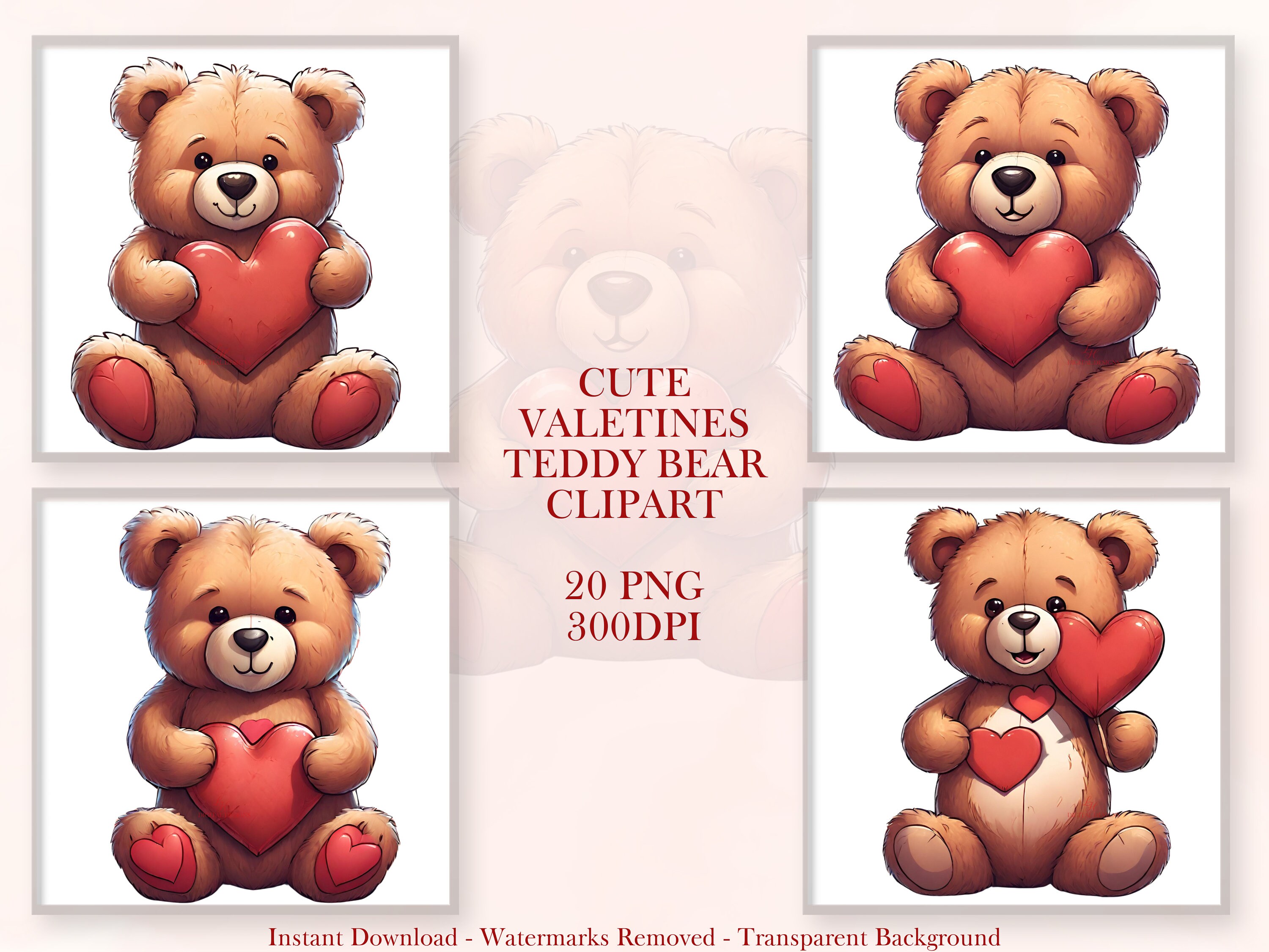 Cute Valentines Teddy Bear Clipart 20 Pngs, Digital Instant Download ...
