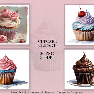 Cute Cupcake Clipart, 20 PNG Clipart Bundle, Cupcake Art, Instant ...