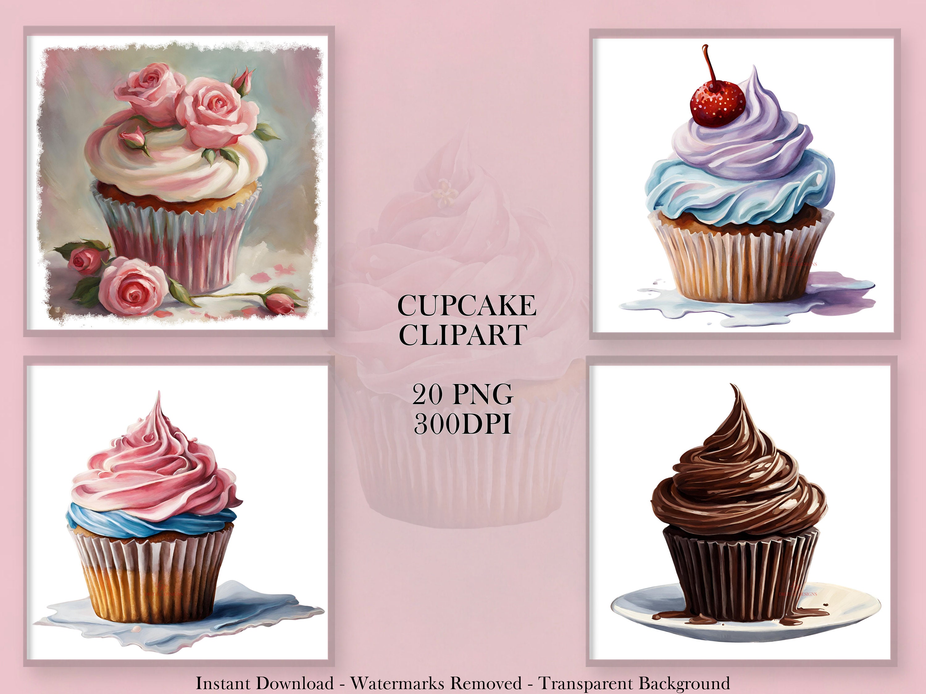 Cute Cupcake Clipart, 20 PNG Clipart Bundle, Cupcake Art, Instant ...