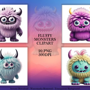 Cute Fluffy Monsters, 20 PNG Clipart Bundle, Instant Download ...