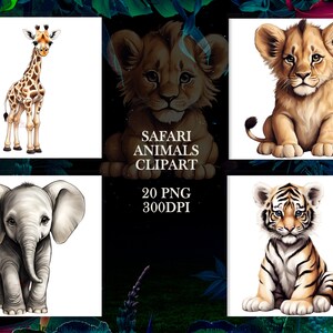 SAFARI Animals, Elephant, Lion, Tiger, Giraffe, Zebra, 20 PNG Clipart ...