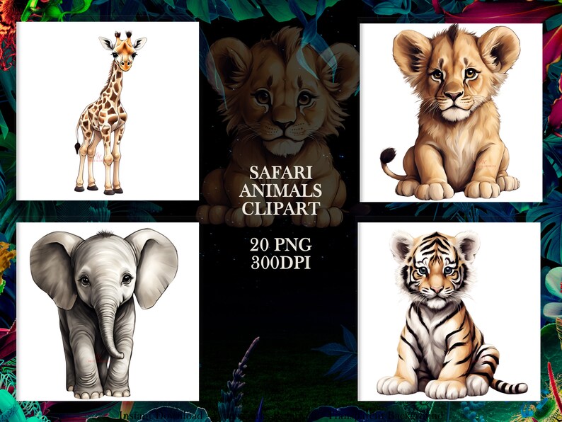 SAFARI Animals, Elephant, Lion, Tiger, Giraffe, Zebra, 20 PNG Clipart ...