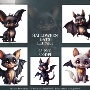 Cute Halloween Bats, 25 PNG Clipart Bundle, Instant Download ...