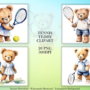 Tennis Teddy Clipart, 20 PNG Clipart Bundle, Instant Download ...