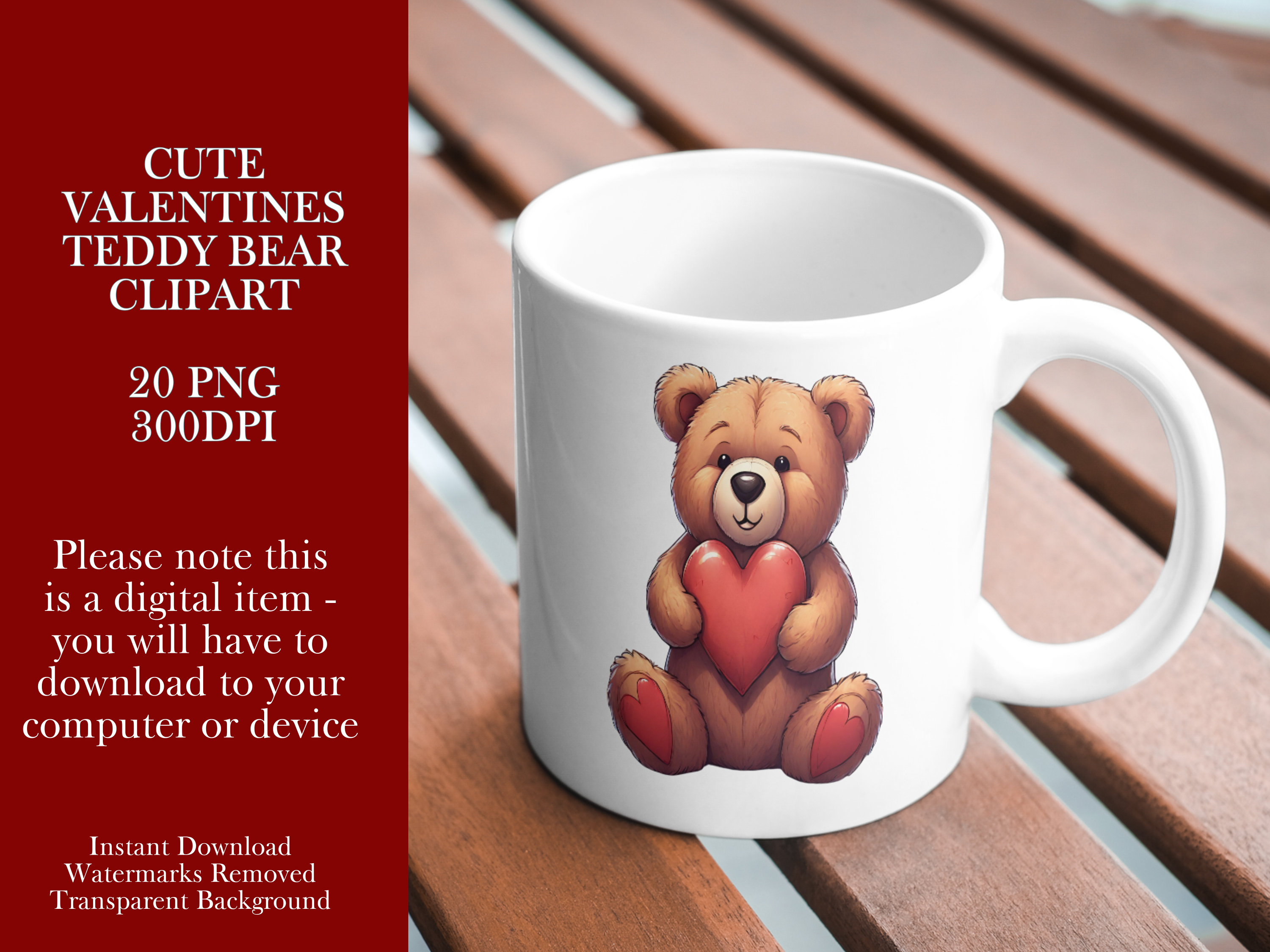 Cute Valentines Teddy Bear Clipart 20 Pngs, Digital Instant Download ...
