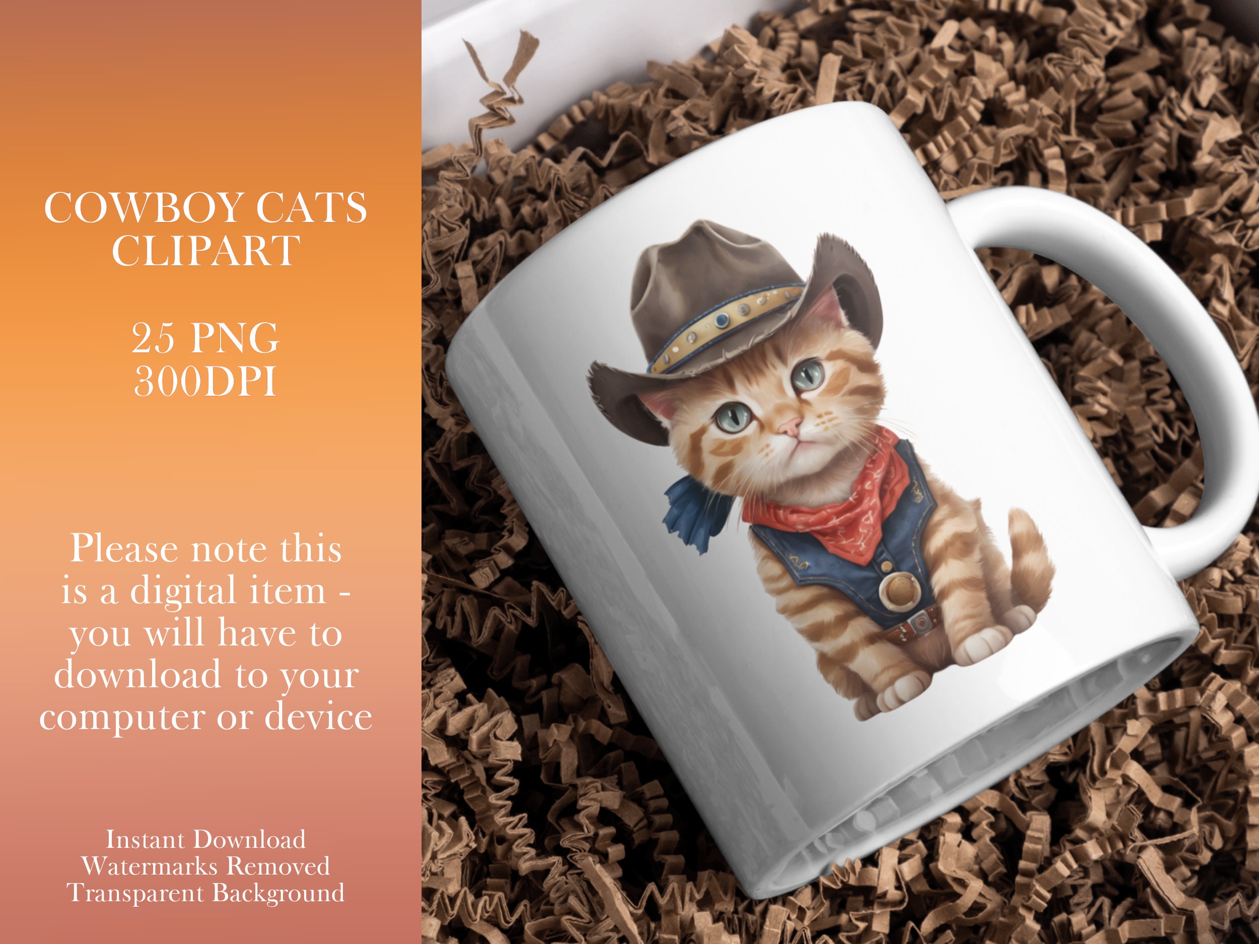 Cowboy Cats and Kittens, 25 PNG Clipart Bundle, Instant Download ...