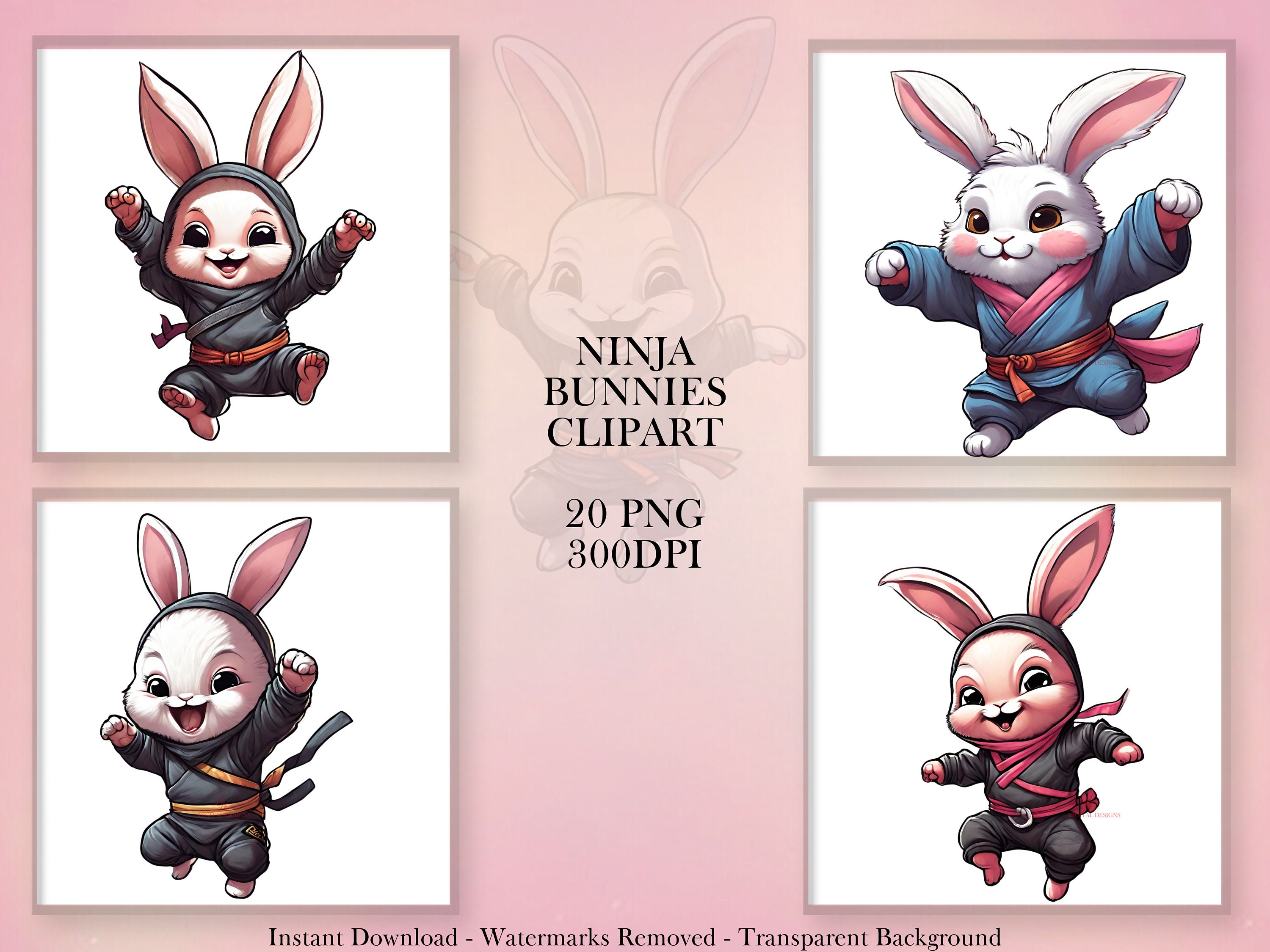 Ninja Bunny Clipart, 20 PNG Clipart Bundle, Instant Download ...