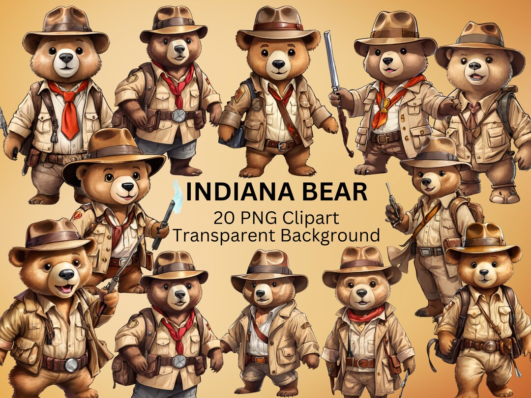Cute Indiana Bears, 20 PNG Clipart Bundle, Instant Download, Commercial ...