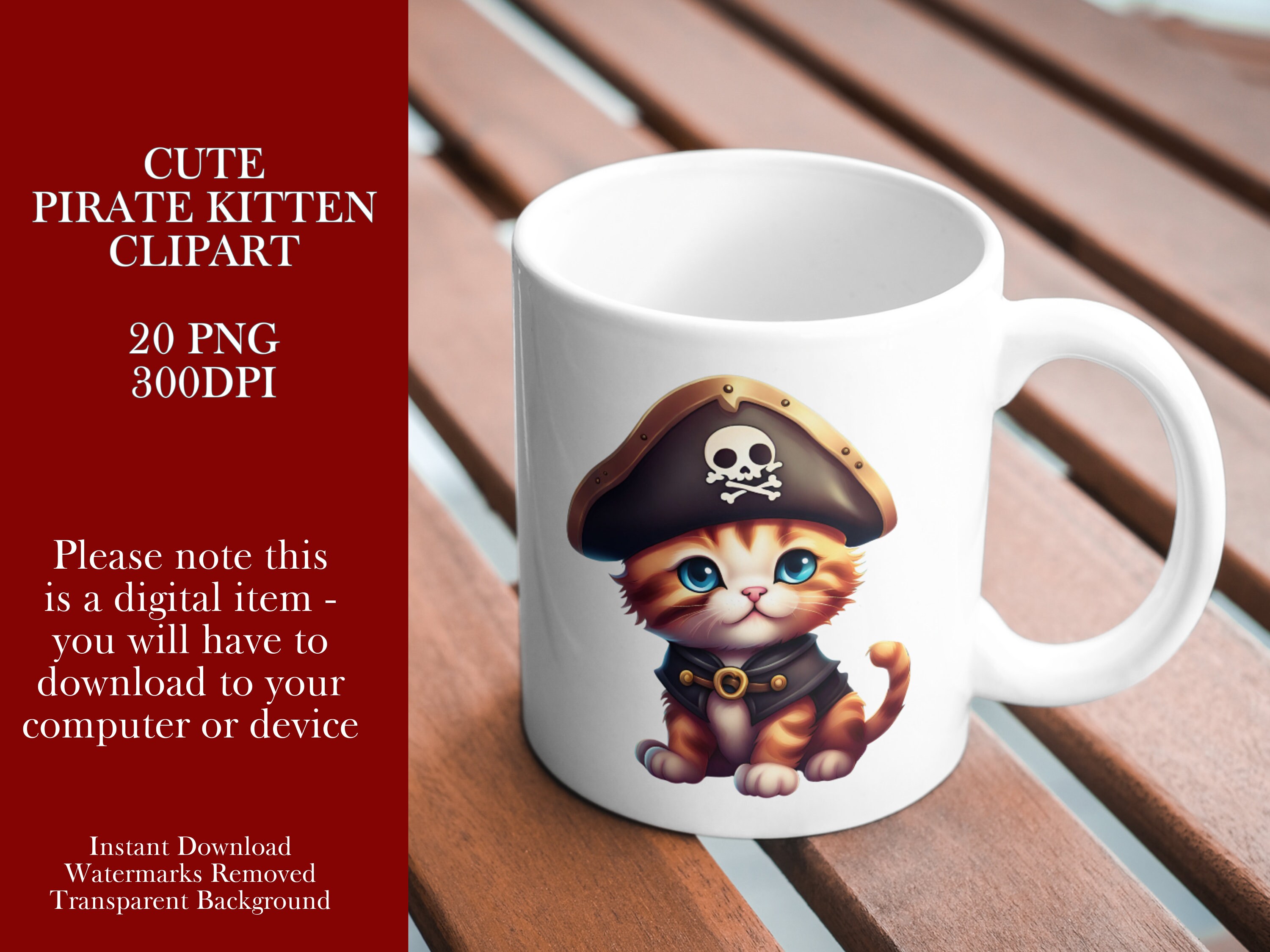 Cute Pirate Kitten Clipart PNG 20 Pngs, Set A Instant Download - Etsy