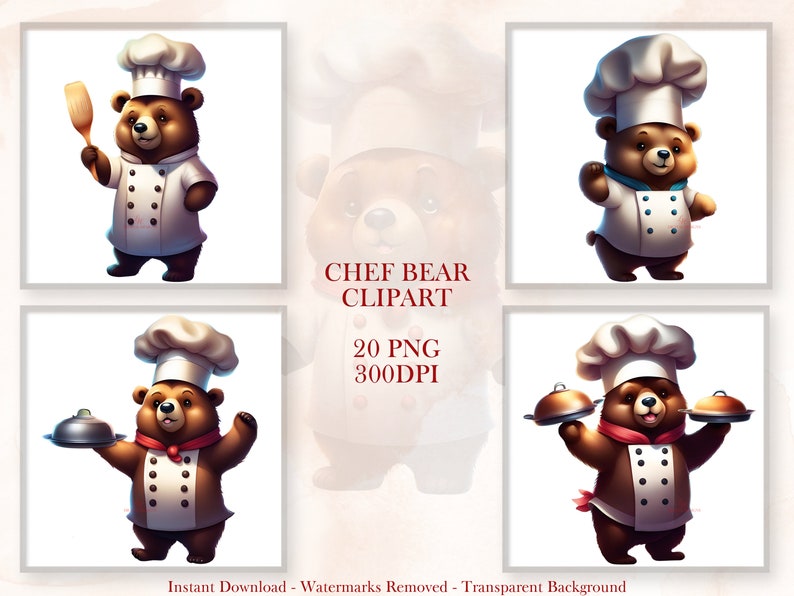 Chef Bear Clipart PNG - 20 Pngs, Set B, Instant Download - Etsy