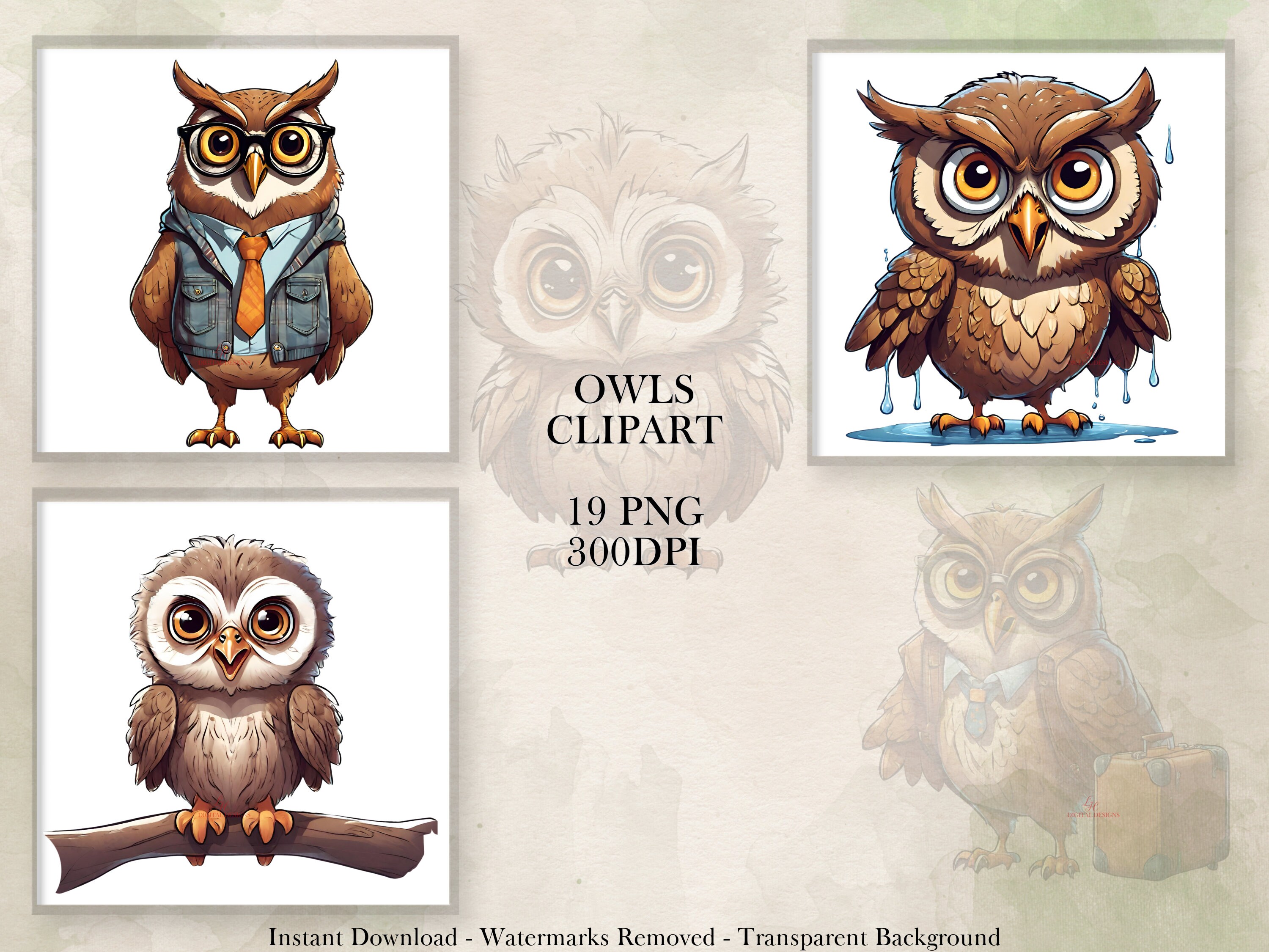 Owls, 19 PNG Clipart Bundle, Instant Download, Commercial & Personal ...