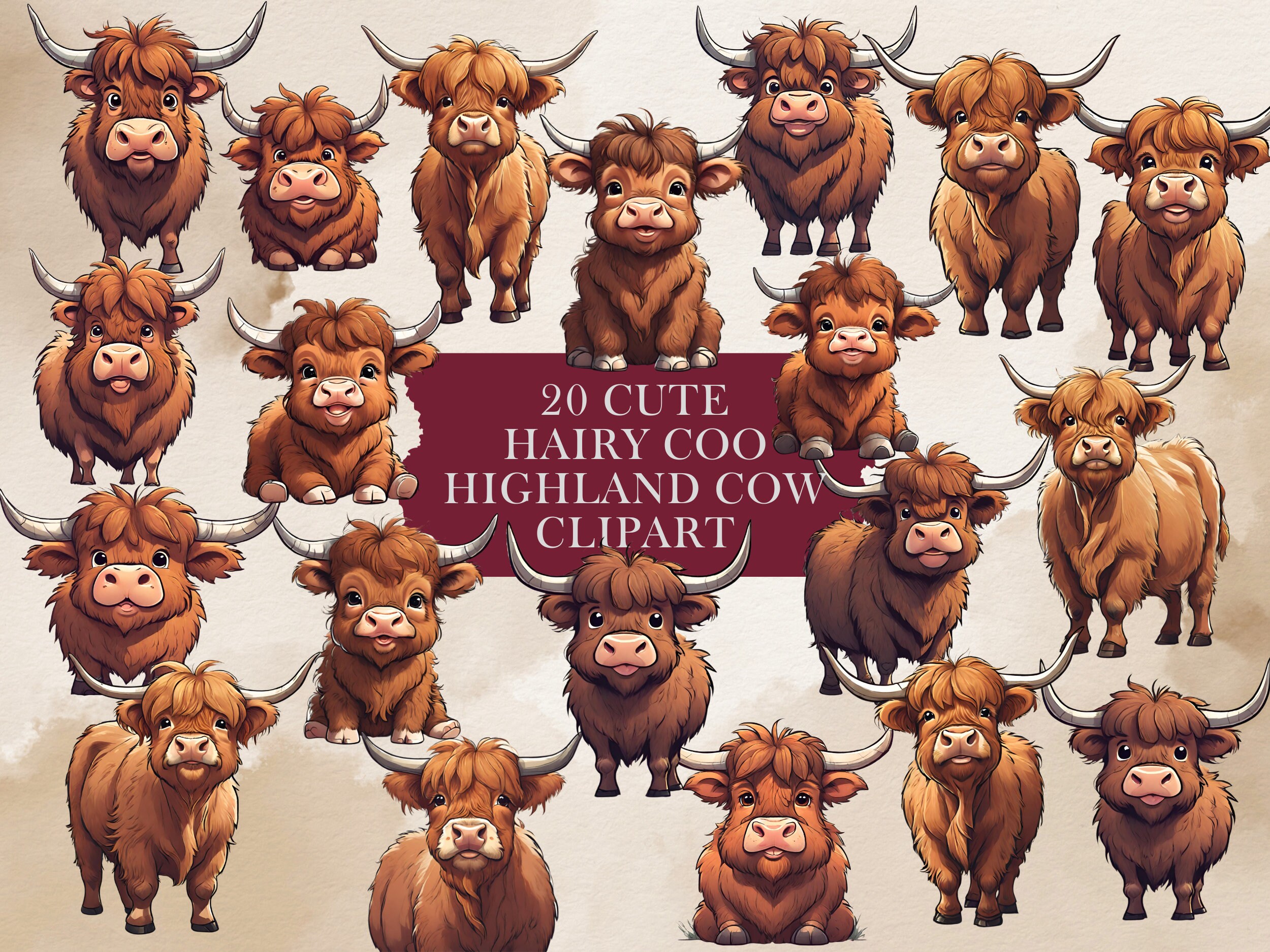 Cute Hairy Coo, Highland Cow Clipart PNG 20 Pngs, Instant Download - Etsy