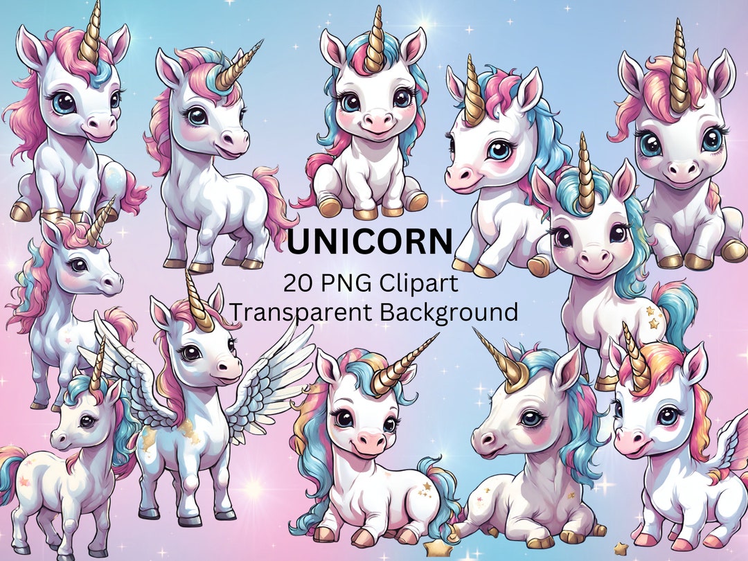 Cute Unicorn, 20 PNG Clipart Bundle, Instant Download, Commercial ...