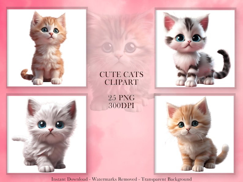 Cute Cats, 25 PNG Clipart Bundle, Instant Download, Commercial ...