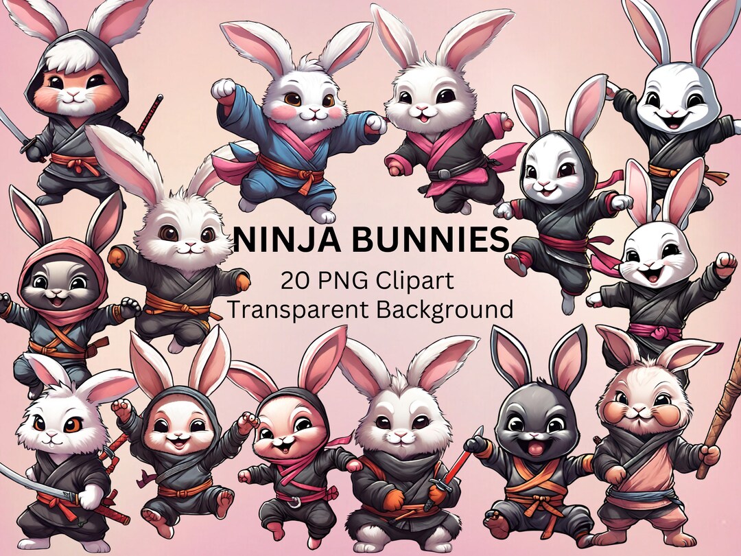 Ninja Bunny Clipart, 20 PNG Clipart Bundle, Instant Download ...
