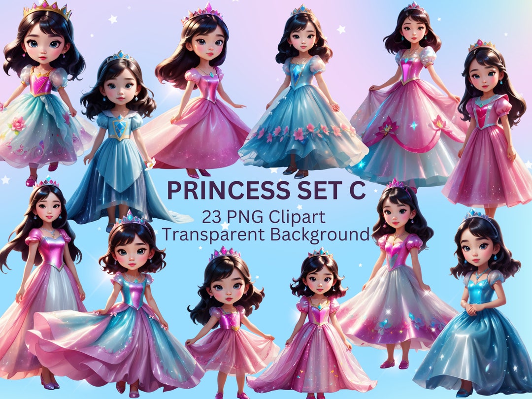 Cute Princess Clipart, 23 PNG Clipart Bundle, Set C, Instant Download ...