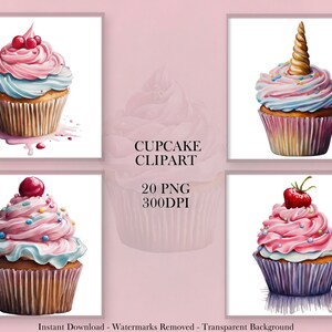 Cute Cupcake Clipart, 20 PNG Clipart Bundle, Cupcake Art, Instant ...