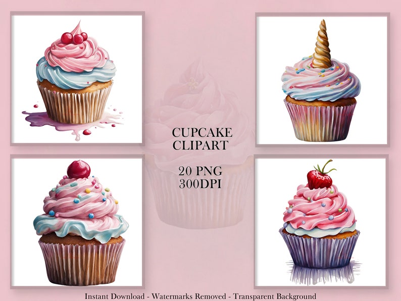 Cute Cupcake Clipart, 20 PNG Clipart Bundle, Cupcake Art, Instant ...