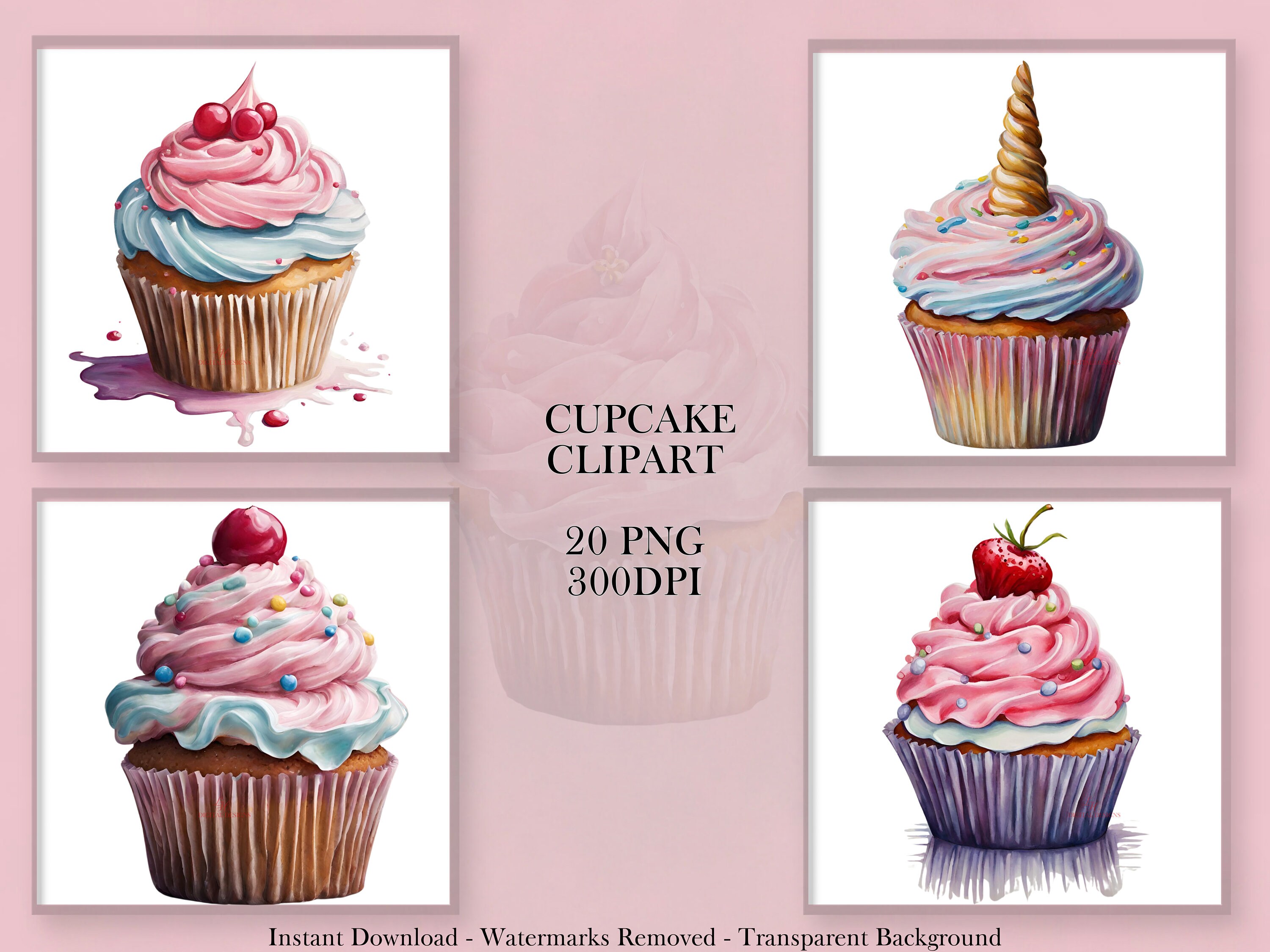 Cute Cupcake Clipart, 20 PNG Clipart Bundle, Cupcake Art, Instant ...