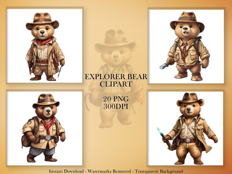 Cute Explorer Bears, 20 PNG Clipart Bundle, Instant Download ...