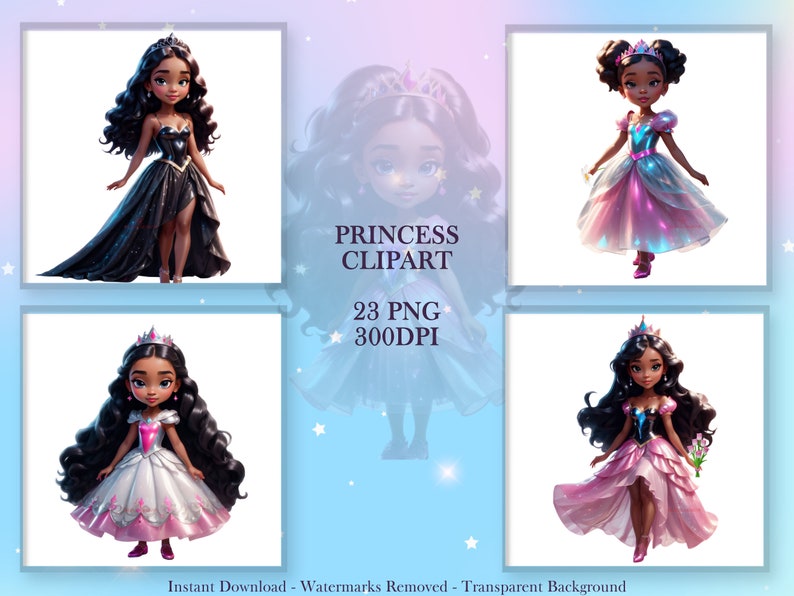 Cute Princess Clipart, 23 PNG Clipart Bundle, Set B, Instant Download ...