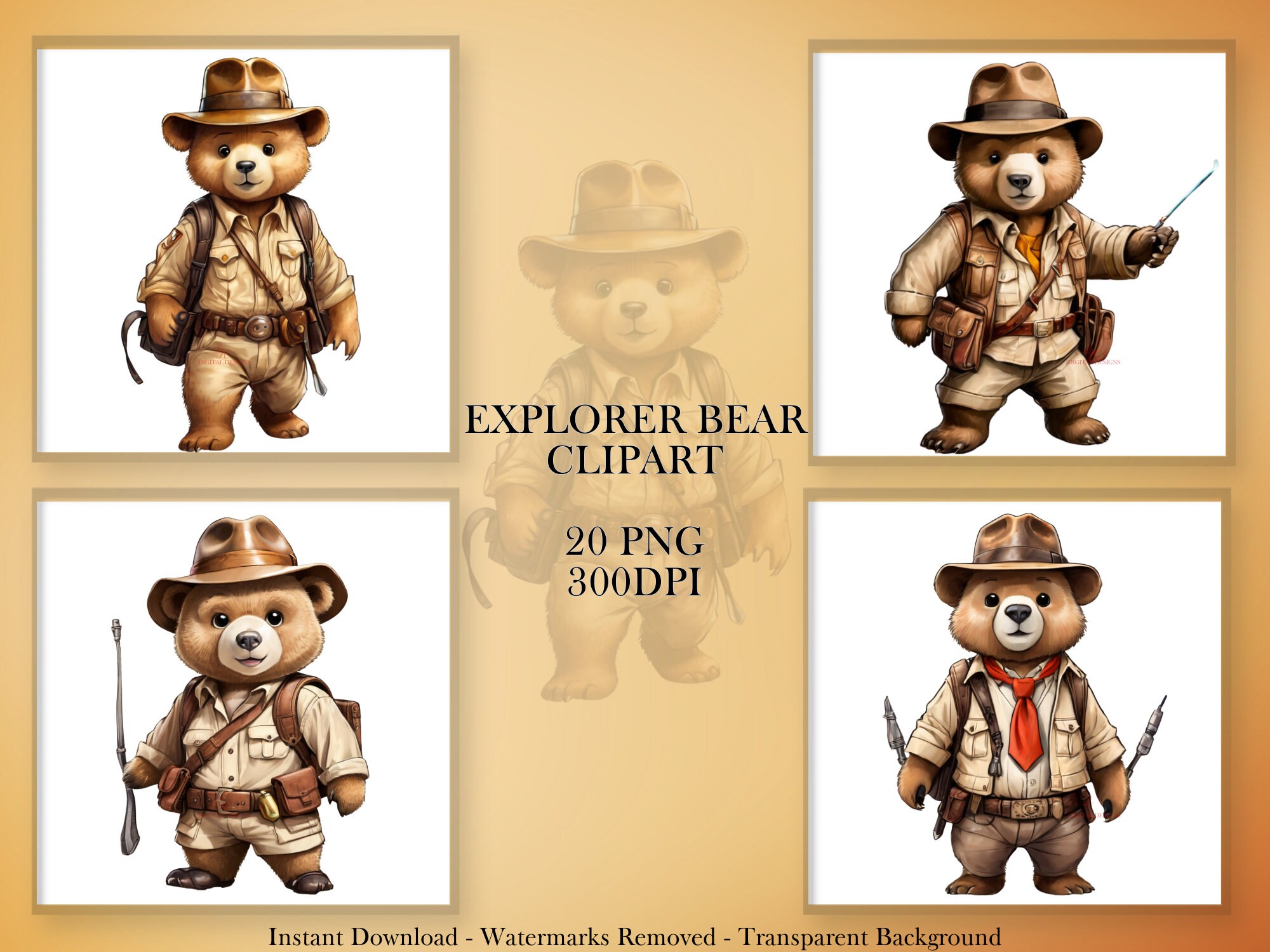 Cute Explorer Bears, 20 PNG Clipart Bundle, Instant Download ...